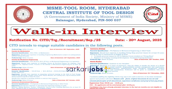 CITD Recruitment 2025 For Training & Placement Officer - Telangana Govt ...